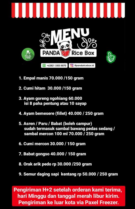 Menu at PANDA RICE BOX restaurant, Semarang, Bukit Sari Raya 5