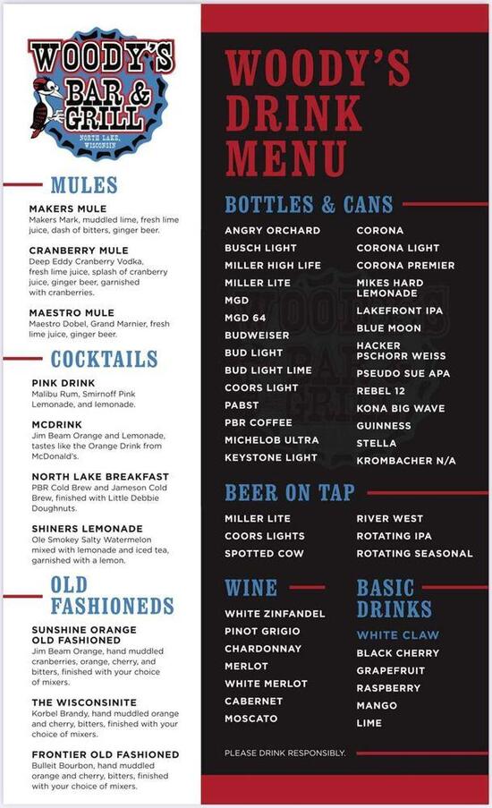 Menu at Woody's Bar & Grill, Hartland