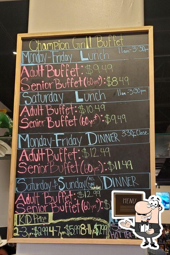 Menu at Champion Grill Buffet restaurant, Merced