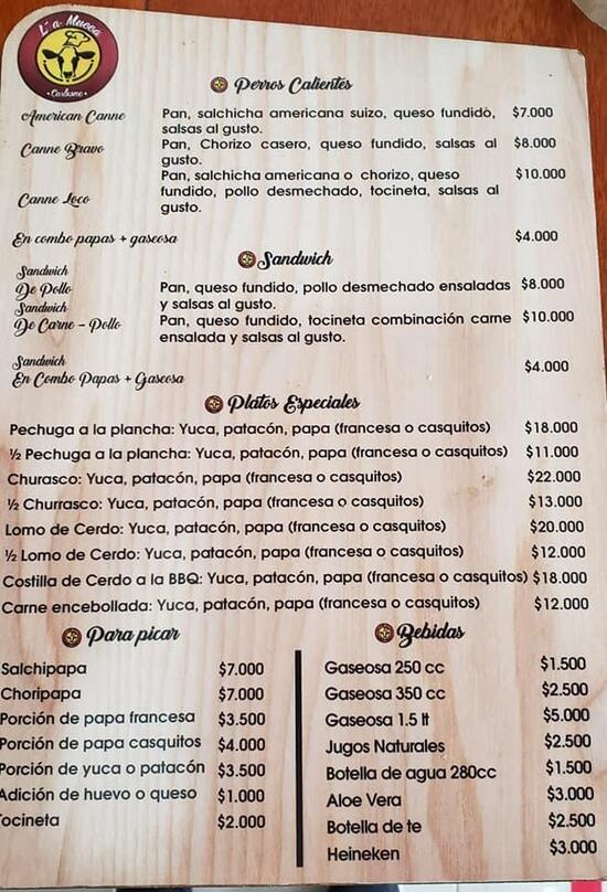 Carta del restaurante La Mucca Carbone Hamburguesas al Carbón, Tunja