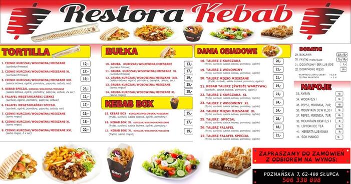 Menu at Restora Kebab restaurant, Slupca
