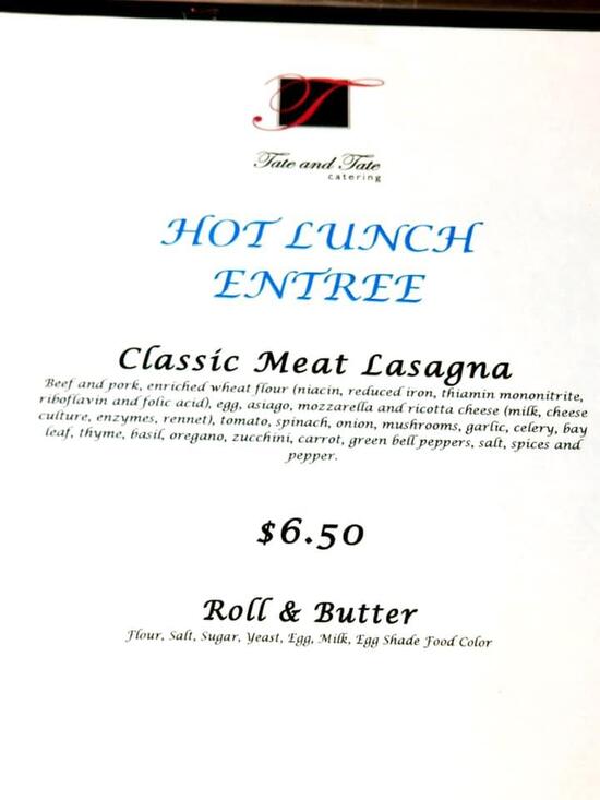 Menu at Tate and Tate Catering LLC restaurant, Redmond, SW Indian Ave