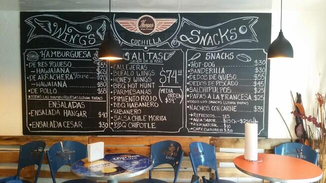 Menu at Hangar wings & snacks restaurant, Mexico City