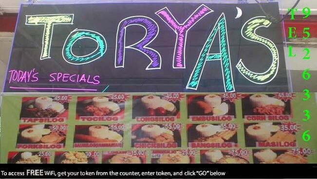 Menu at Torya's Kitchen cafe, Parañaque