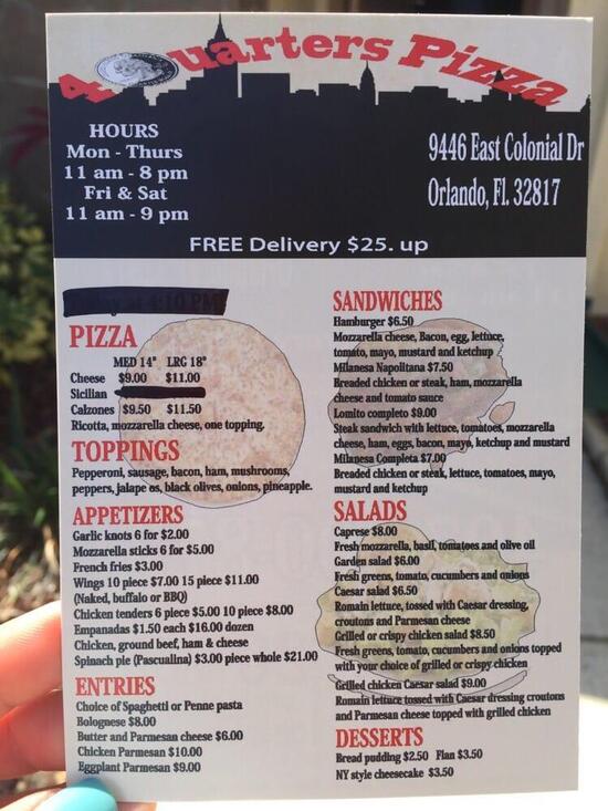 Menu at 4 Quarters Pizza pizzeria, Orlando
