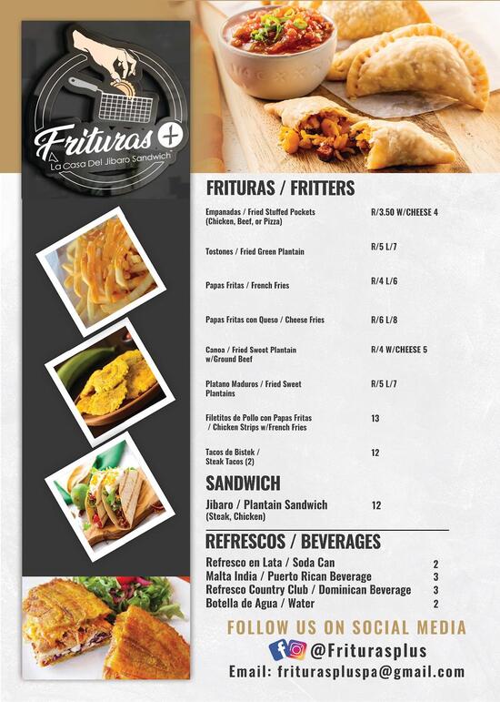 Menu at Frituras Plus restaurant, Harrisburg