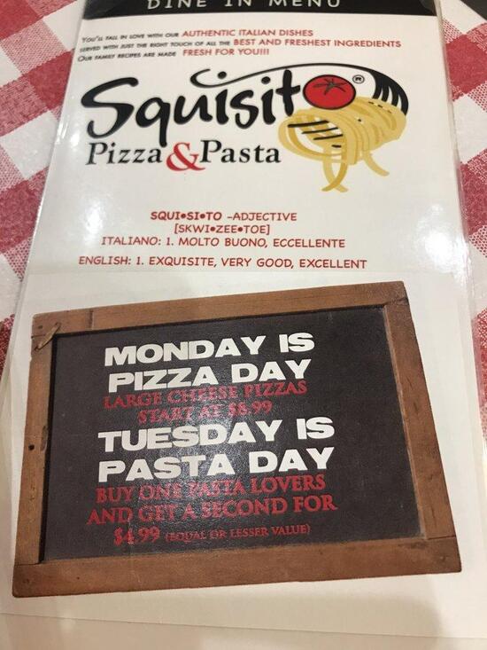 Menu at Squisito Pizza and Pasta - Lorton pizzeria, Lorton