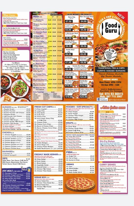 Menu at Food Guru fast food Takeway, Burnfoot