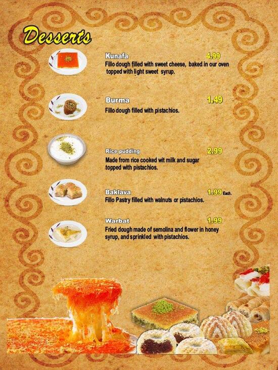 Menu at Aladdin Mediterranean restaurant and Supermarket. Halal food ...