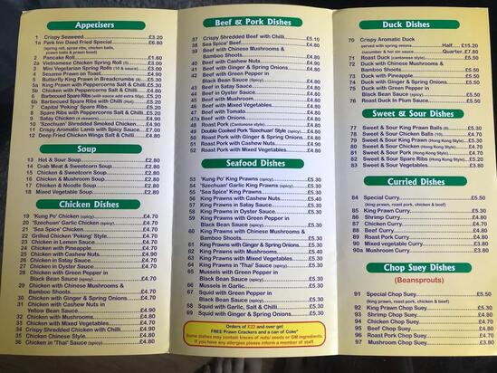 Menu at Park Inn pub & bar, London