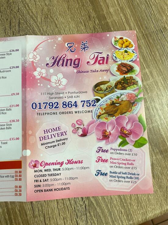 Menu at Hing Tai fast food, Pontardawe