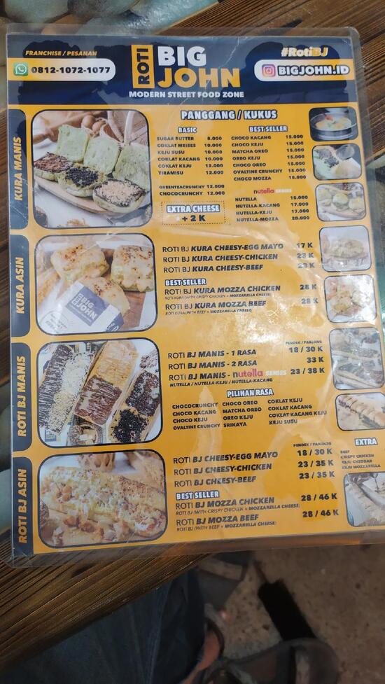Menu at Roti Big John, Banda Aceh