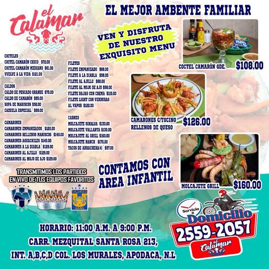 Carta del restaurante Calamar Los Murales, Apodaca