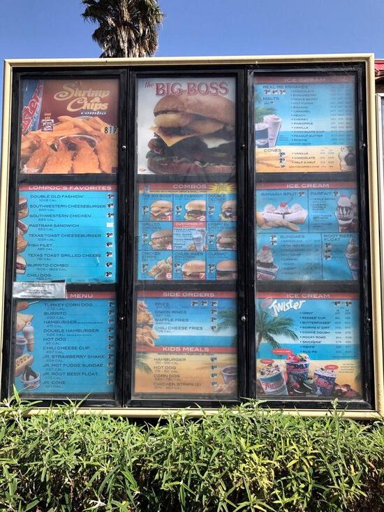 Menu at Fosters Freeze restaurant, Lompoc