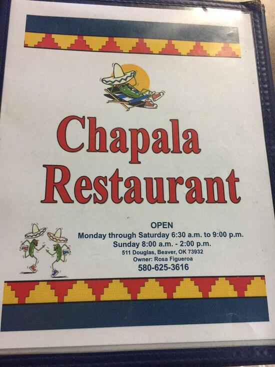 Menu at Chapala Restaurant, Beaver, 515 Douglas Ave