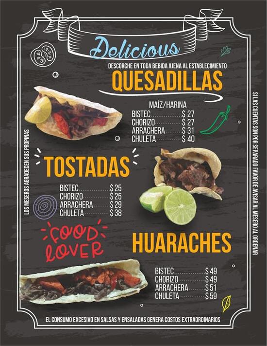 Menu at Los Pinches Tacos restaurant, Moroleón