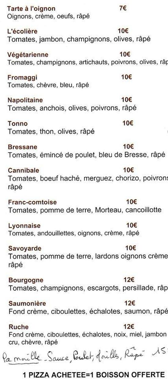 Menu at Pizza Dede restaurant, Poligny