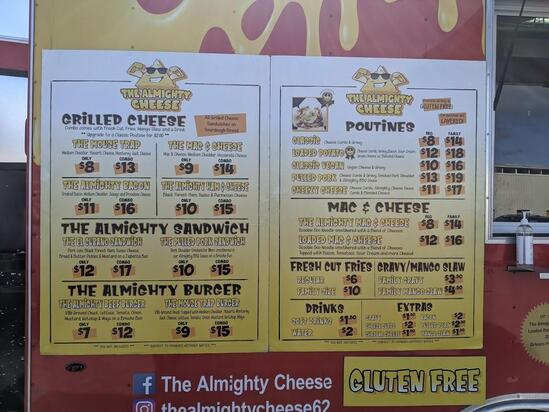 Menu at The Almighty Cheese restaurant, Ottawa