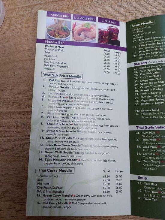 Menu at Tams Noodle Bar & Thai Food, Oswestry
