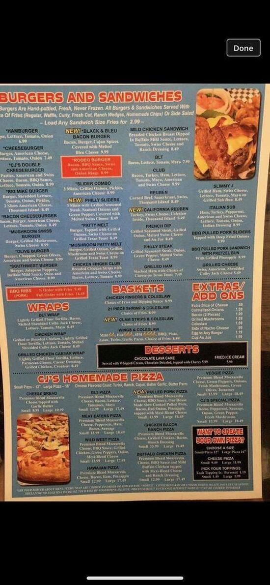 Menu at CJS Bar Grill, Port Huron