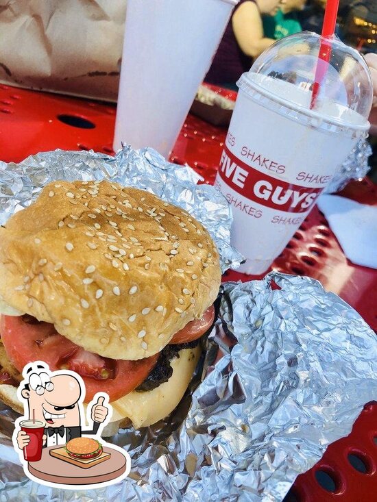 Menu at Five Guys fast food, Halifax, Argyle St