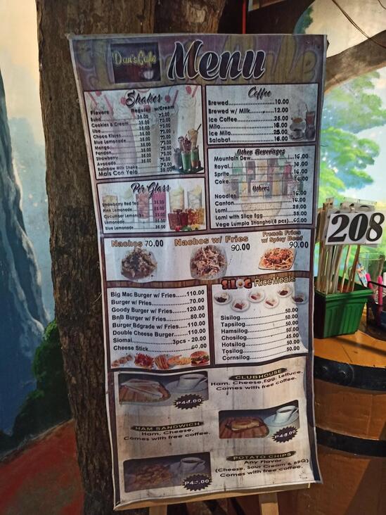 Menu at Dan's Cafe, La Carlota City
