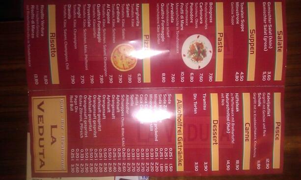 Menu at Ristorante La Veduta pub & bar, Vienna