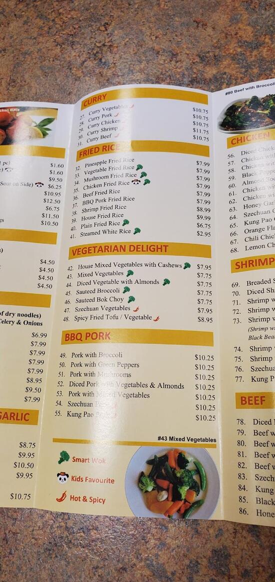 Menu at Top Wok restaurant, Barrie