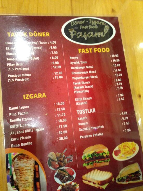 Menu at PAŞAM Döner & Izgara &Fastfood, Bozkurt