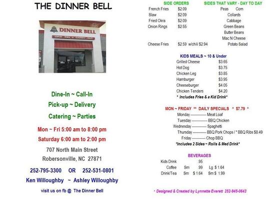 Menu at Dinner Bell restaurant, Robersonville