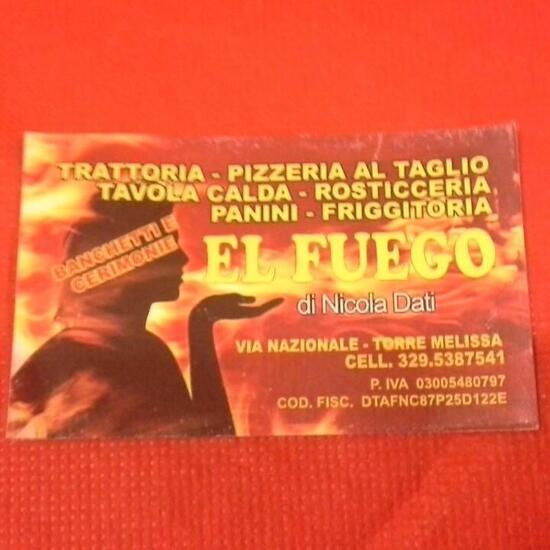 Menu at El Fuego restaurant, Torre Melissa