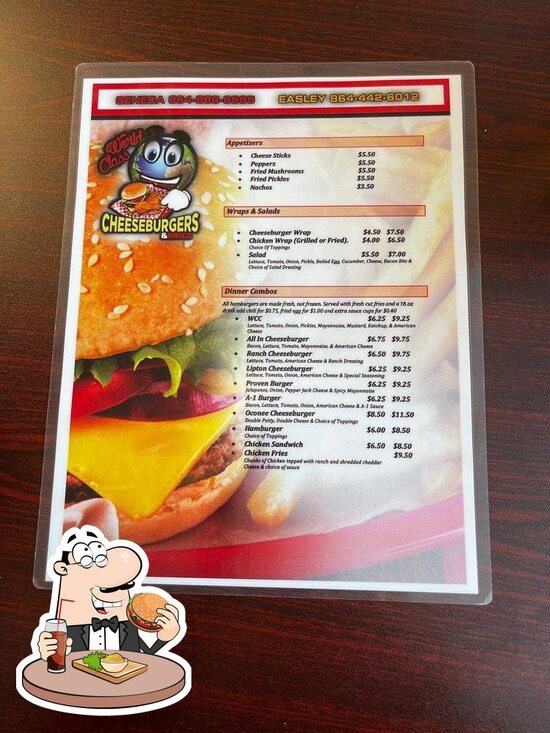 Menu at World Class Cheeseburgers restaurant, Seneca, 15951 Wells Hwy