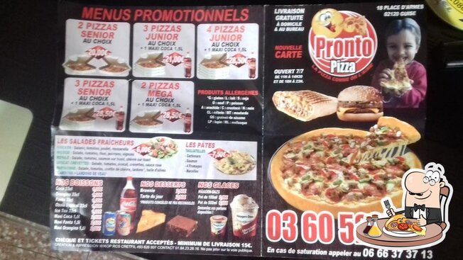 Menu au PRONTO PIZZA restaurant, Guise