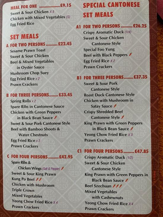 Menu at Leigh Sinton Chinese Take Away restaurant, Malvern