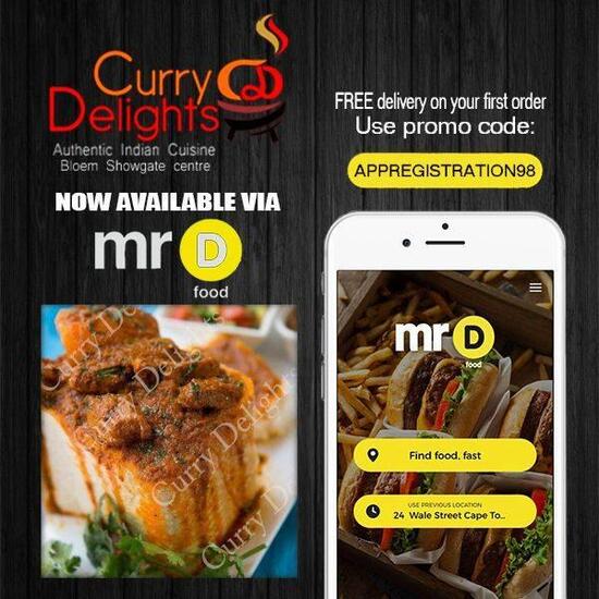 Menu at Curry Delights restaurant, Bloemfontein, Curie Avenue