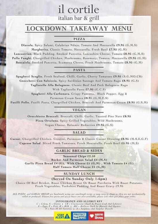 Menu at Il Cortile restaurant, Warrington