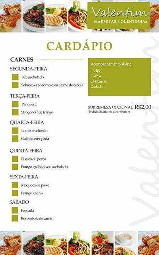 Menu em Valentim marmitas e Quentinhas restaurante, Aracaju