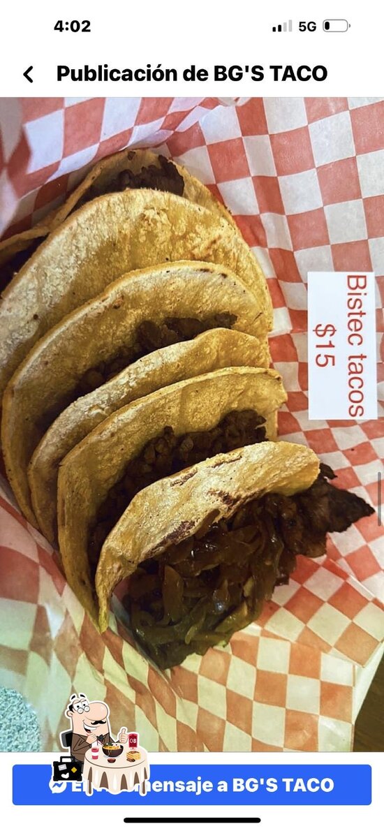 Menu at BG'S taco restaurant, French River