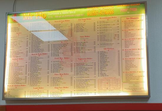 Menu at Mr Ho Chinese Takeaway fast food, Bideford