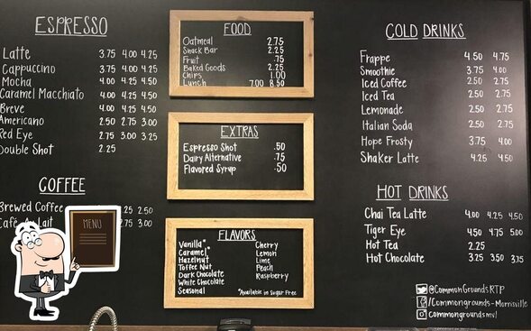 Menu at Common Grounds cafe, Morrisville