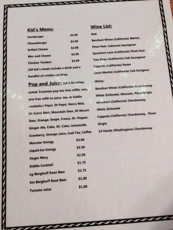 Menu at Cabaret Webb Lake, USA