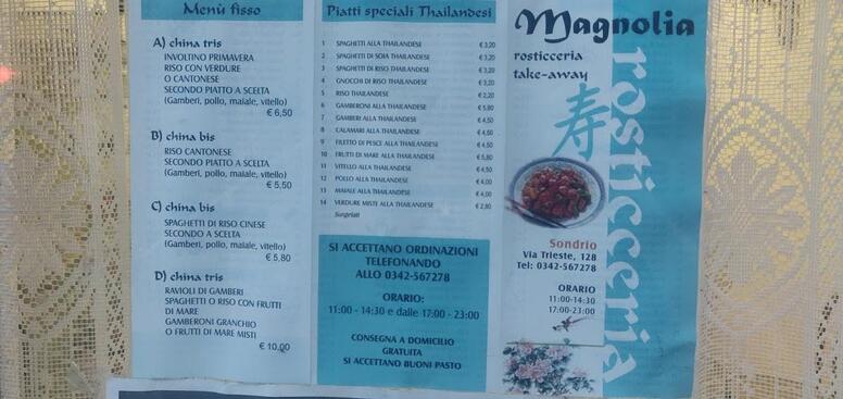 Menu da Magnolia Di Lu Heping ristorante, Sondrio