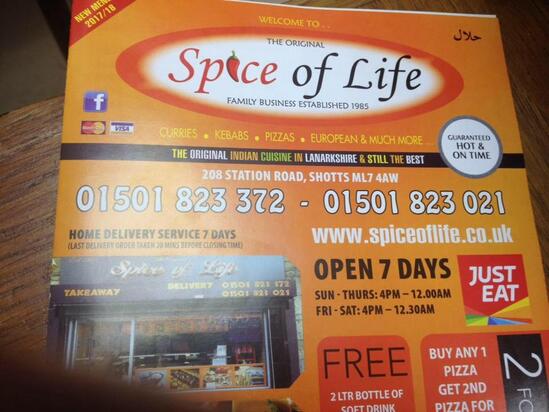 Spice Of Life in Shotts - Restaurant menu and reviews