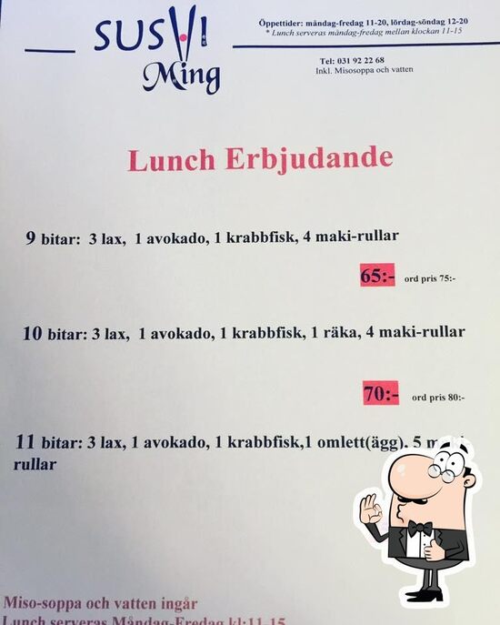 Menu at Sushi Ming restaurant, Kvisljungeby