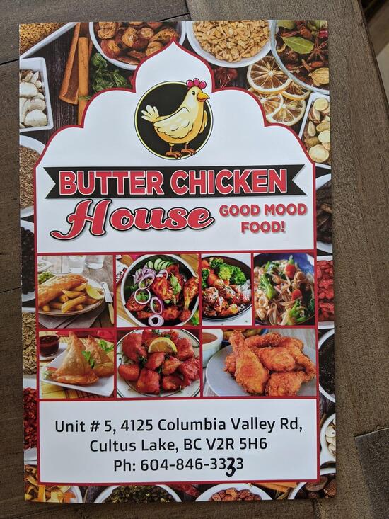 Menu at Butter chicken house restaurant, Cultus Lake