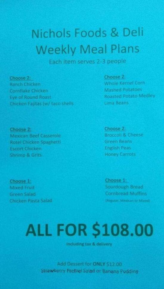 Menu at Nichols Foods & Deli restaurant, New Albany