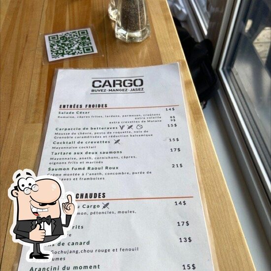 Menu au Restaurant Cargo, Matane
