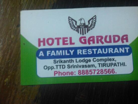 Menu at Hotel Garuda, Tirupati