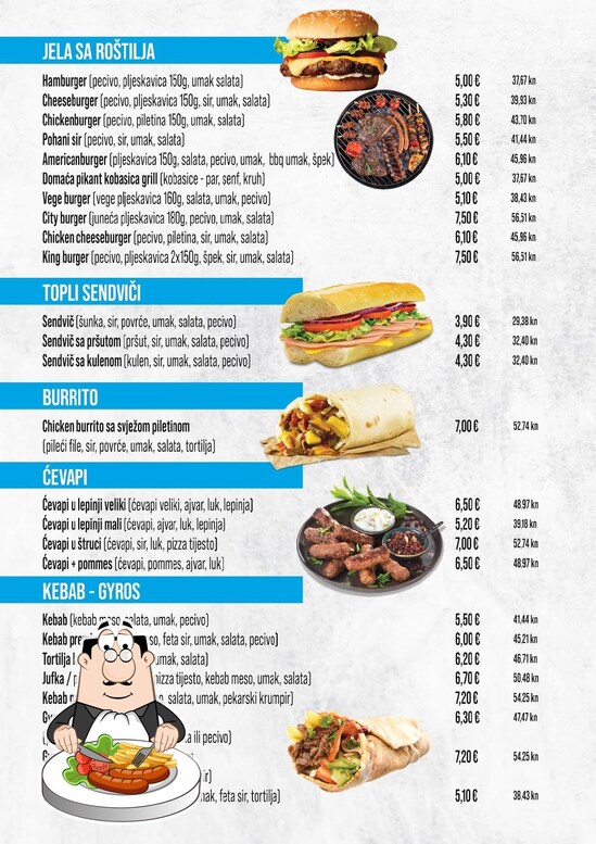 Menu at Street food Kod Antiše restaurant, Prelog