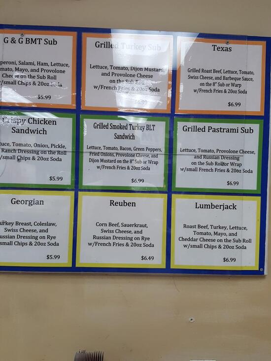Menu at G&G Deli, Jessup